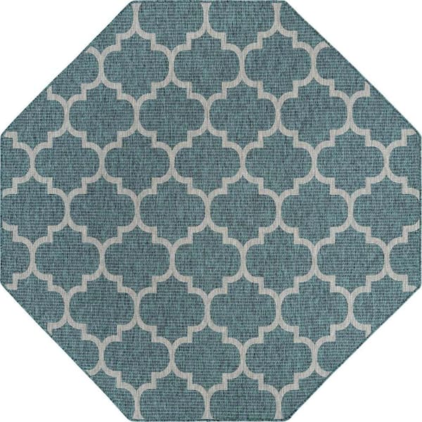 Unique Loom Outdoor Trellis Teal 7 ft. 10 in. x 7 ft. 10 in. Area Rug ...