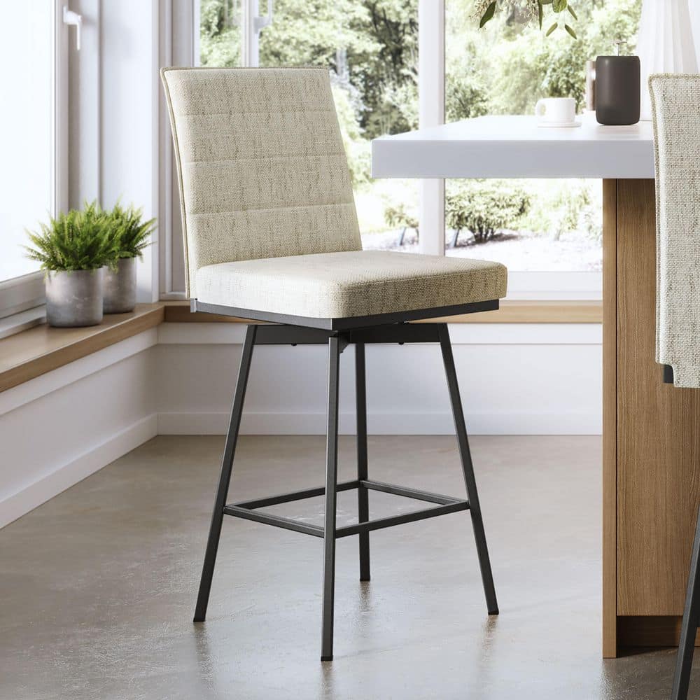 Amisco Donato 41.5 in. Cream and Grey Polyester / Black Metal Swivel ...