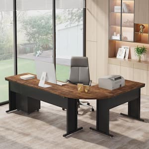 BYBLIGHT Capen 78.7 in. L Shaped Walnut Wood Executive Desk with 3 ...