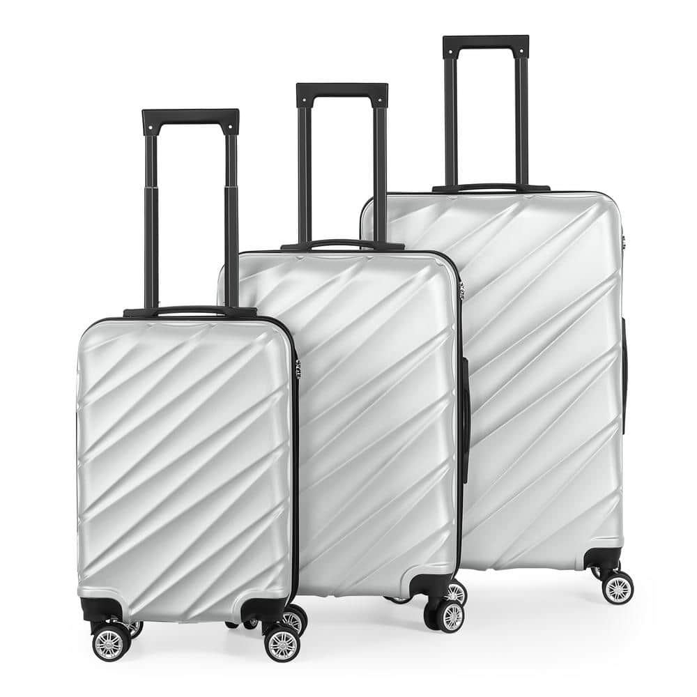 HIKOLAYAE 3pcs ABS Twill Stripe Hardshell Luggage Lightweight Durable ...