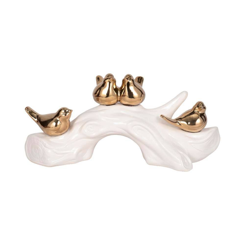Liv & Skye White 14 in. x 6 in. Ceramic Birds Sitting On Branch ...