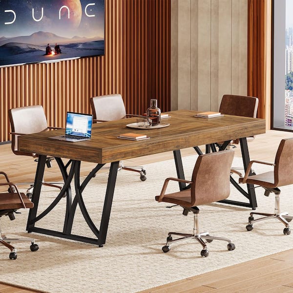 BYBLIGHT Moronia 63 in. Long Conference Table for 6 People, Brown and ...