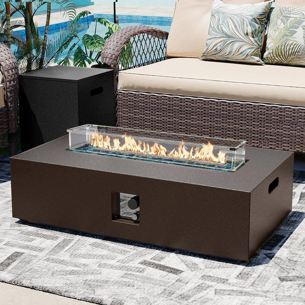 PATIOGUARDER 42 in. Rectangular Iron Outdoor Fire Pit Table with Tank ...