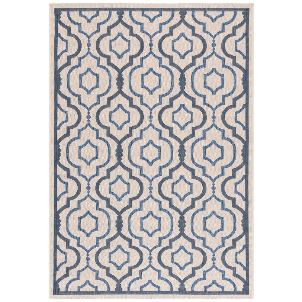SAFAVIEH Courtyard Beige/Navy 5 ft. x 8 ft. Floral Trellis Indoor ...