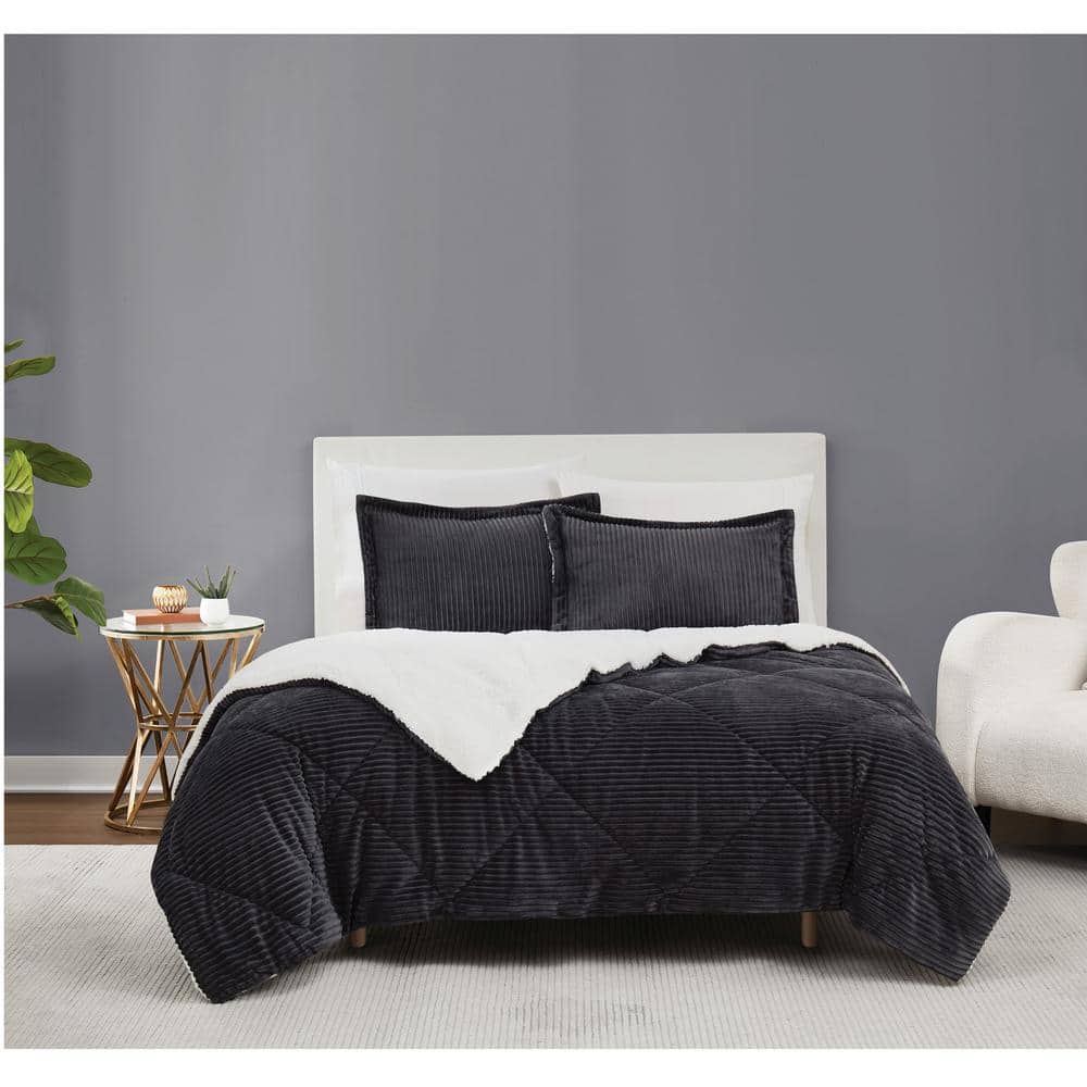 Brooklyn Loom Corduroy Polyester Grey King 3 Piece Comforter Set ...