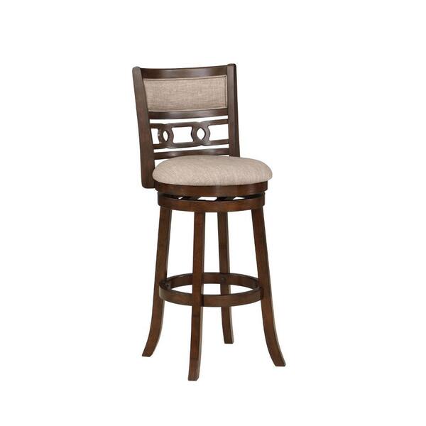 Benjara 29 in. Brown Low Back Wood Frame Bar Stool with Polyster Seat ...