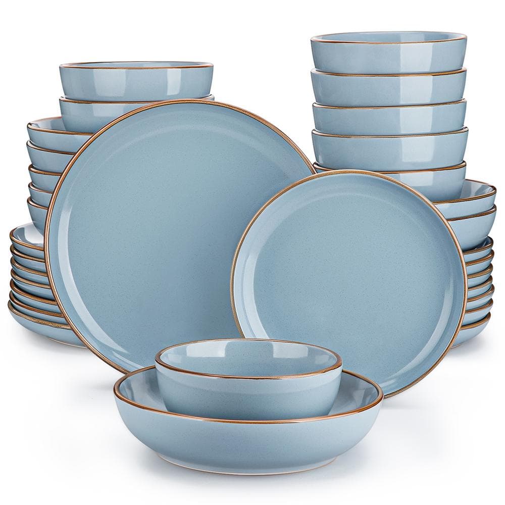 MALACASA 32 Piece Modern Smooth Blue Stoneware Dinnerware Set (Service ...