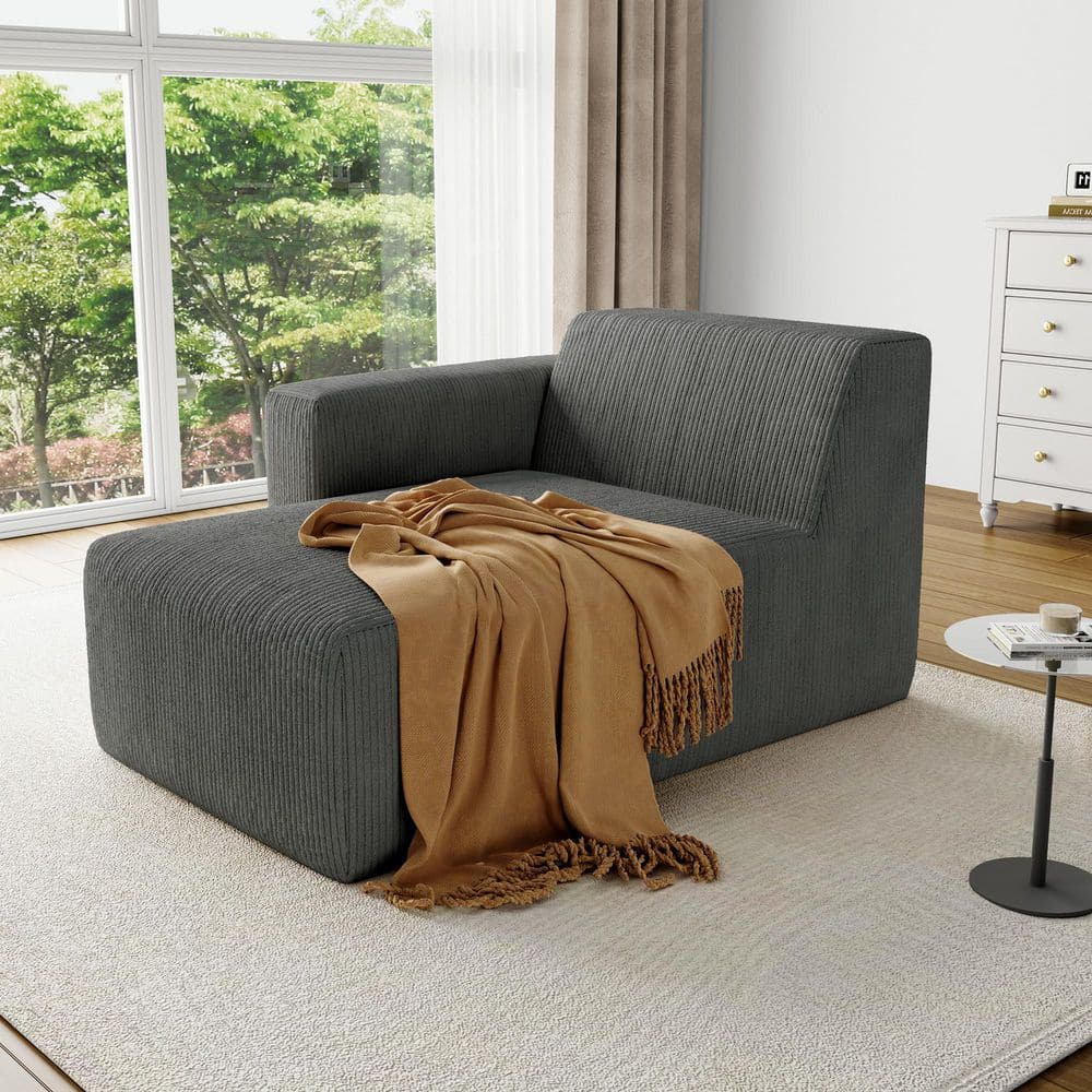 Uixe Gray Corduroy Polyester Left Arm Facing 1-Arm Chaise Lounge(Set of ...
