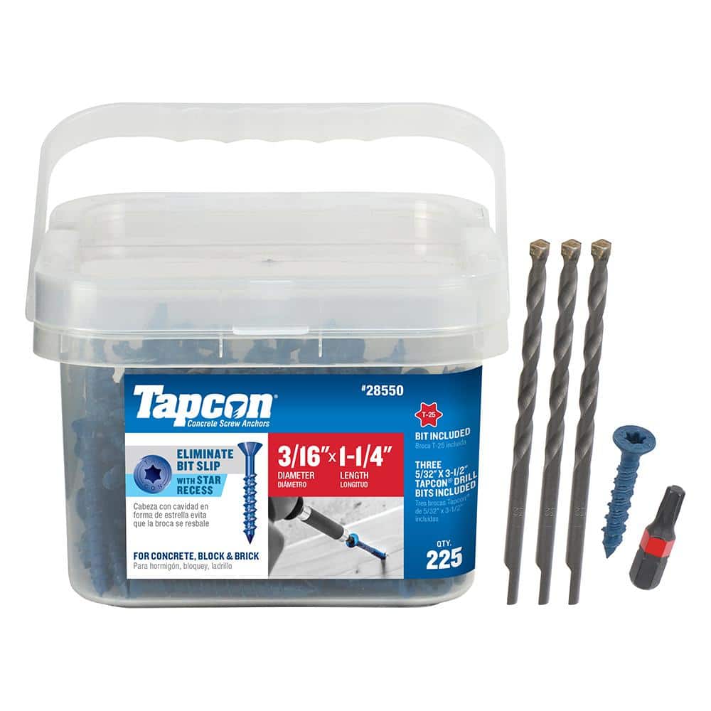 Tapcon 3/16 in. x 1-1/4 in. Star Flat-Head Concrete Anchors (225-Piece) 28550 - The Home Depot