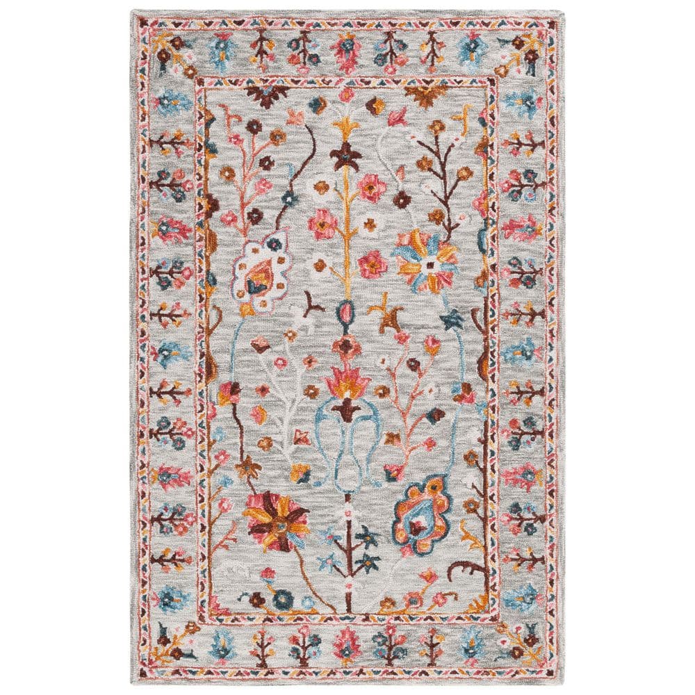 SAFAVIEH Blossom 6 ft. x 9 ft. Gray/Red Floral Border Area Rug BLM685F ...