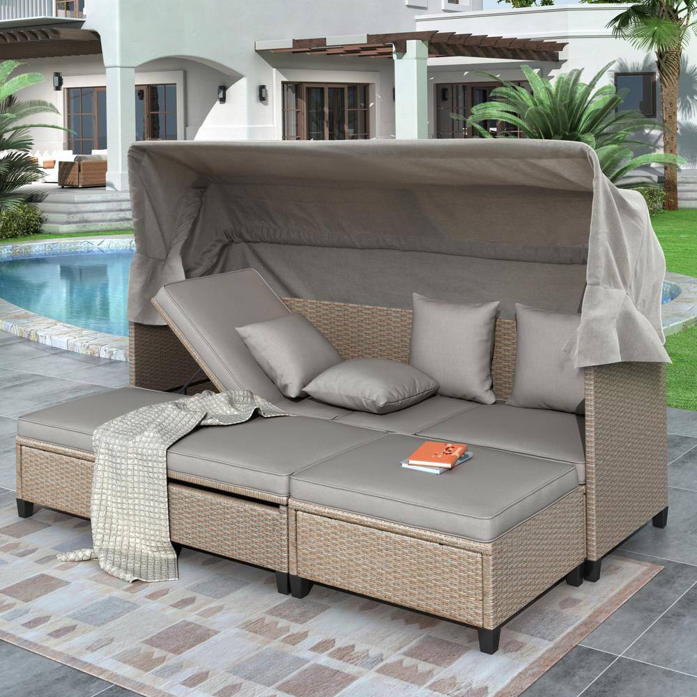 4-Piece Resin Wicker Outdoor Patio Sectional Set with Retractable ...