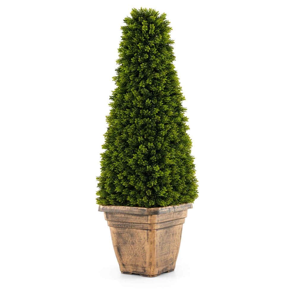 Costway 35 inch. Artificial Boxwood Topiary Tree Potted Fake Tree Indoor & Outdoor Faux Tree HZ ...