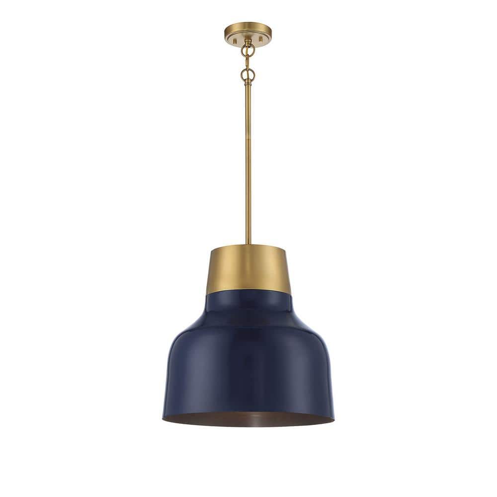 Savoy House 17 in. W x 18 in. H 1-Light Navy Blue and Natural Brass ...