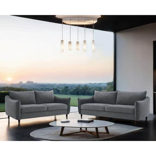 Furniture of America Boulder 2-Piece Gray Chenille Upholstered Living ...