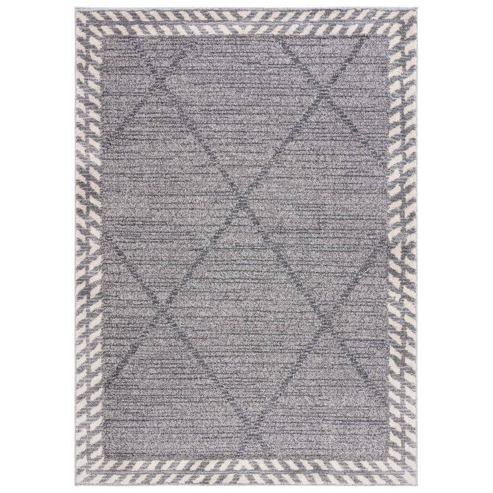 SAFAVIEH Martha Stewart Gray/Ivory 4 ft. x 6 ft. Border Diamond Area ...