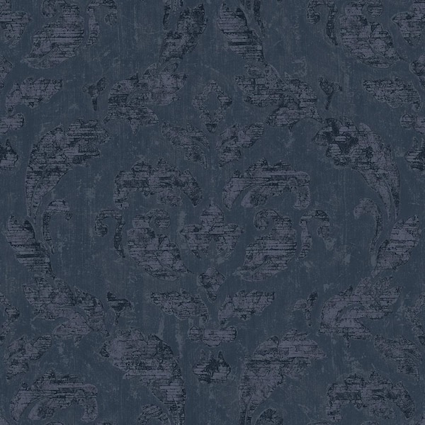 Utopia Collection Blue Traditional Damask Sheen Finish Vinyl on Non ...