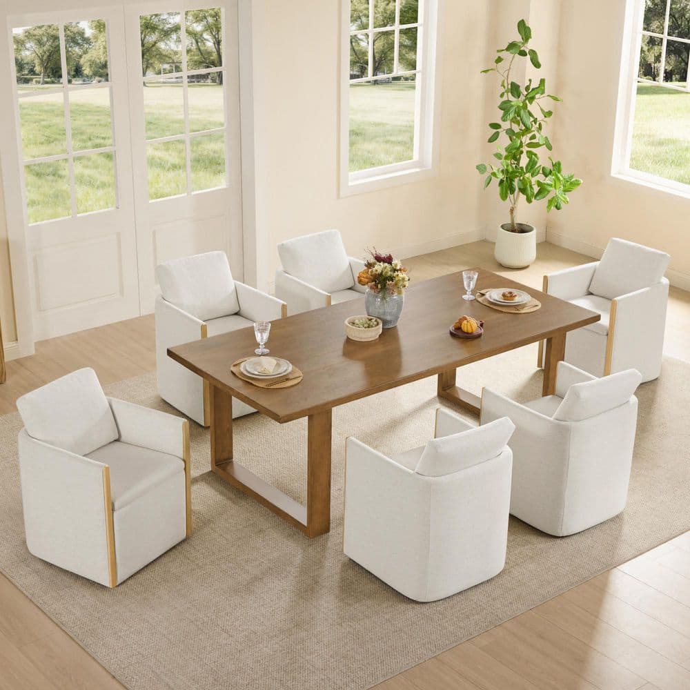 Spruce & Spring Tessa Cream Fabric Modern Upholstered Dining Chairs ...