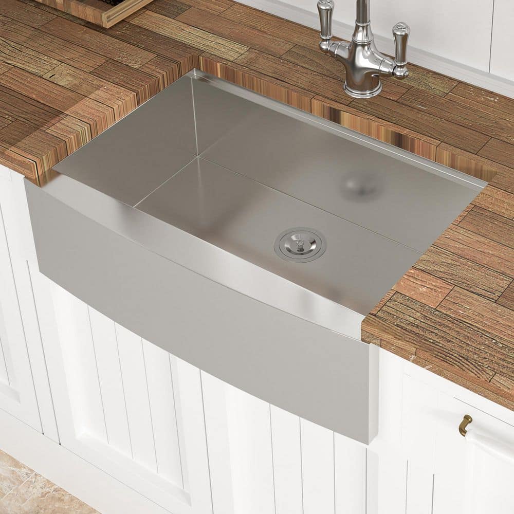 Timussi 33 in. Farmhouse Single Bowl 16 Gauge Brushed Nickel Stainless ...