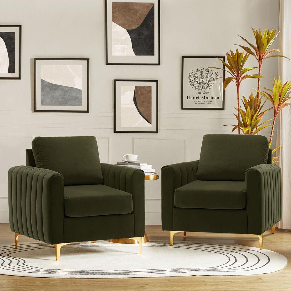 JAYDEN CREATION Ennomus Moss Velvet Cushion Back Club Chair Arm Chair ...