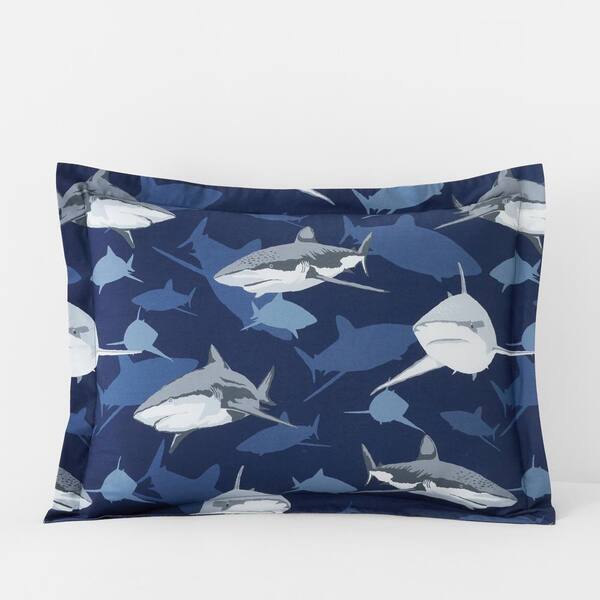 The Company Store Company Kids Sharks Navy Multi Organic Cotton Percale ...