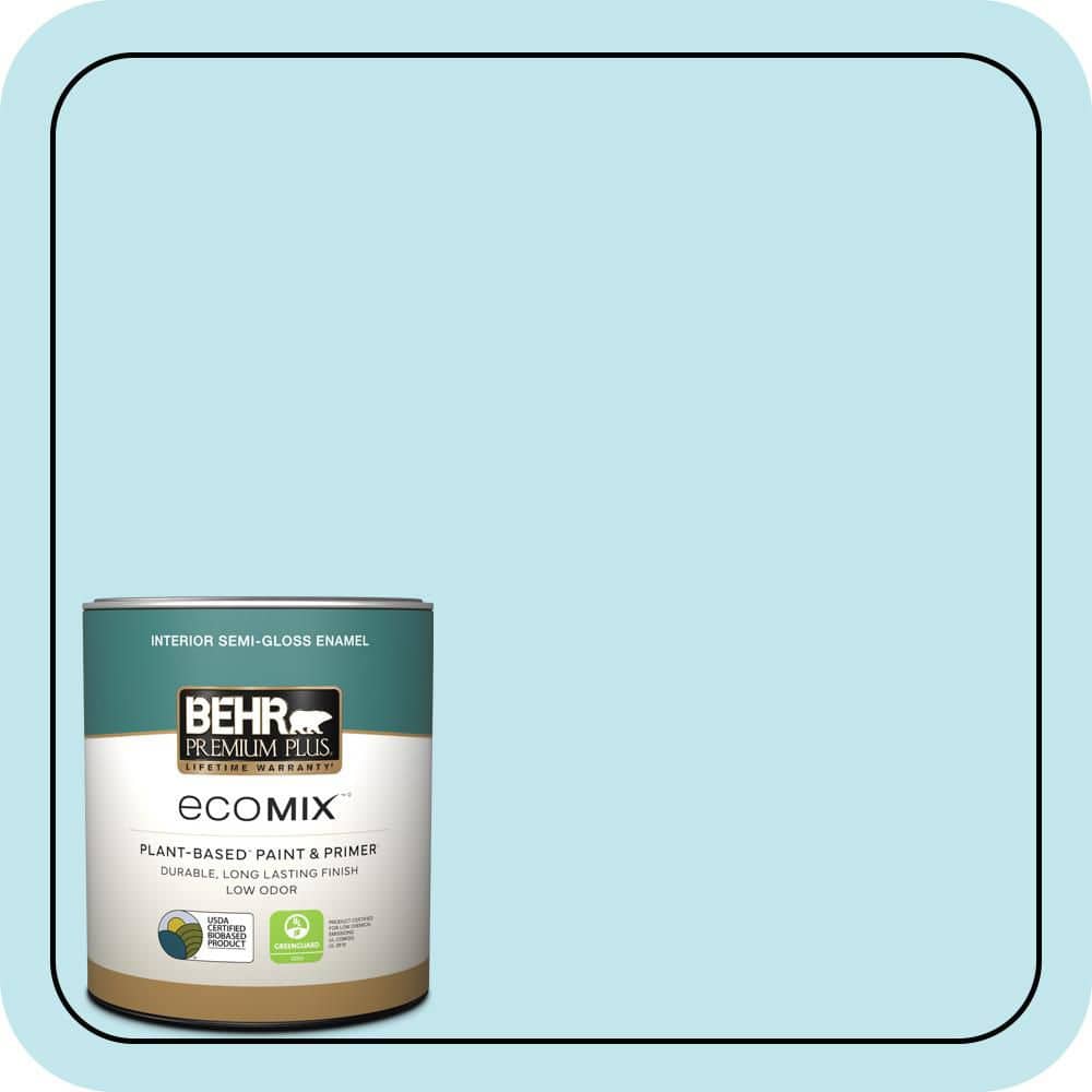 BEHR PREMIUM PLUS 1 qt. #520A-2 Ice Flower Semi-Gloss Enamel EcoMix ...