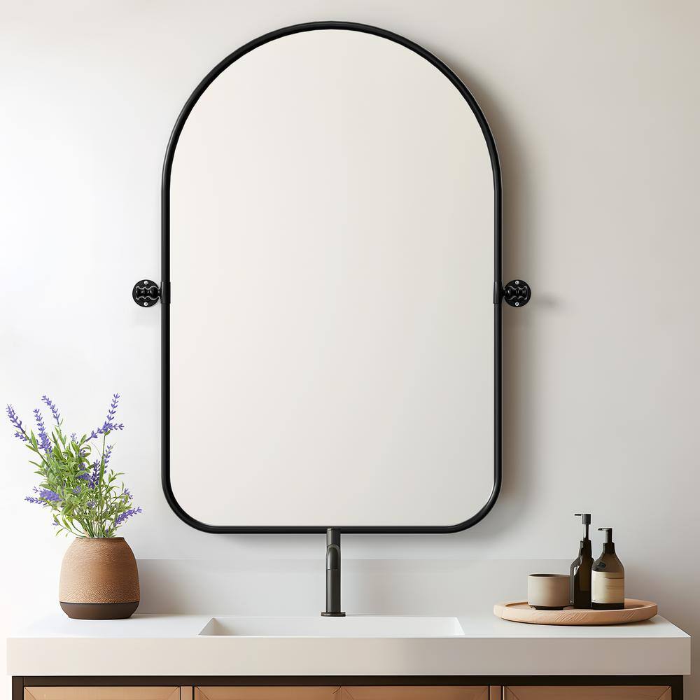 YSQCAR 24 in. W x 35 in. H Round Framed Vertical Iron Wall Bathroom ...