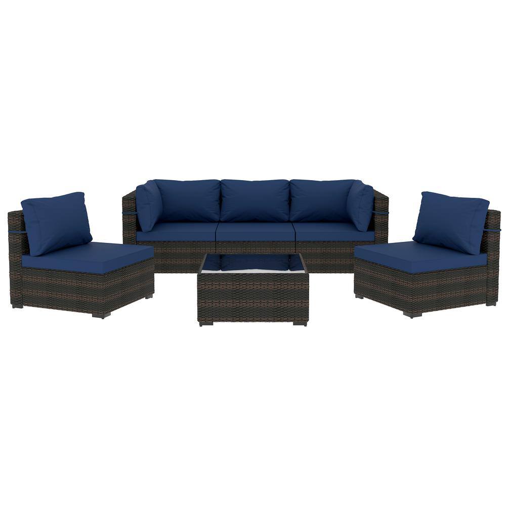 UPHA 6-Piece Wicker Patio Conversation Sectional Seating Set with ...