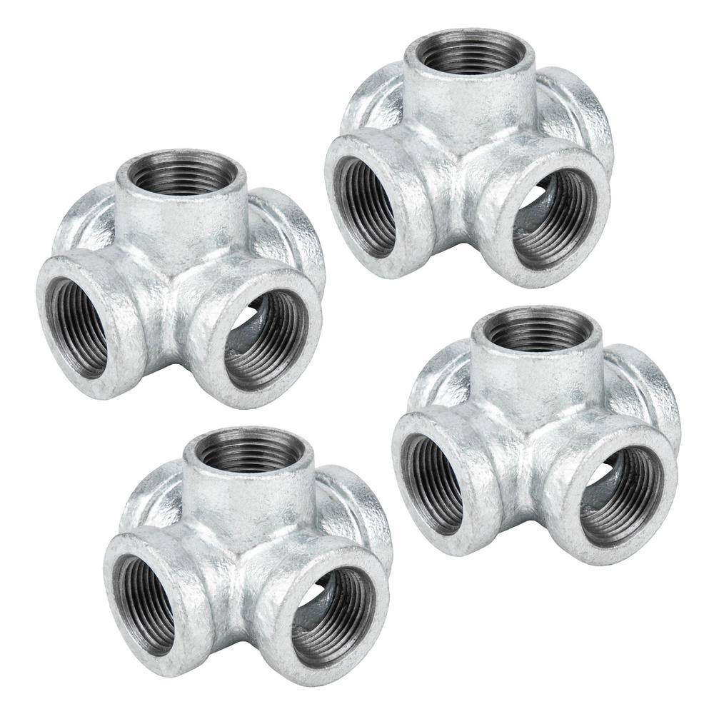 PIPE DECOR 1/2 in. 5-Way Galvanized Iron Cross with Side Outlet Fitting ...