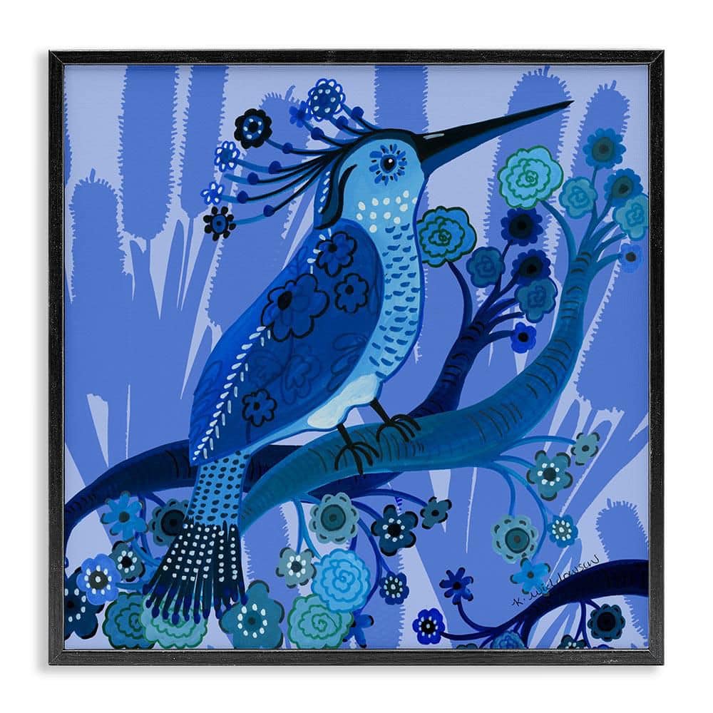 Stupell Industries Folk Style Blue Bird by Kay Widdowson Black Framed ...