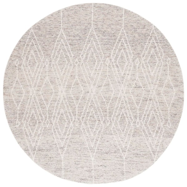 SAFAVIEH Ebony 6 ft. x 6 ft. Gray/Ivory Diamond Geometric Round Area ...