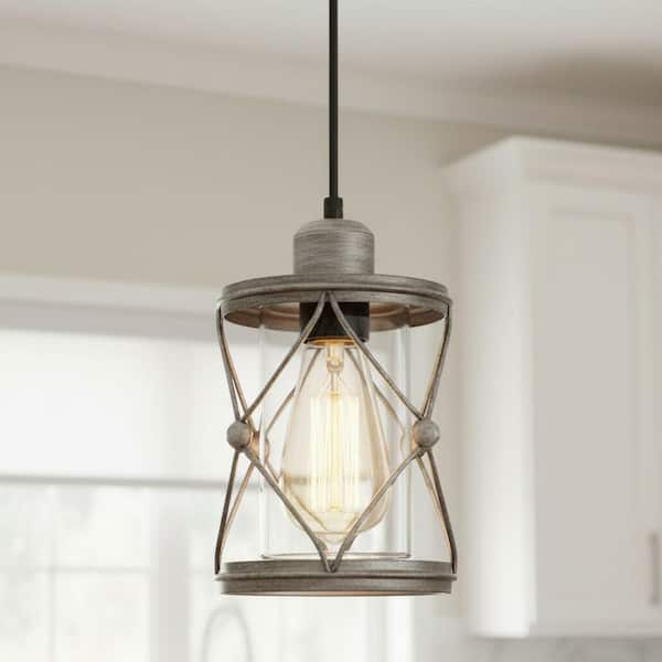 YANSUN 5 in.1-Light Brushed Nickel Cage Pendant Light, Adjustable ...