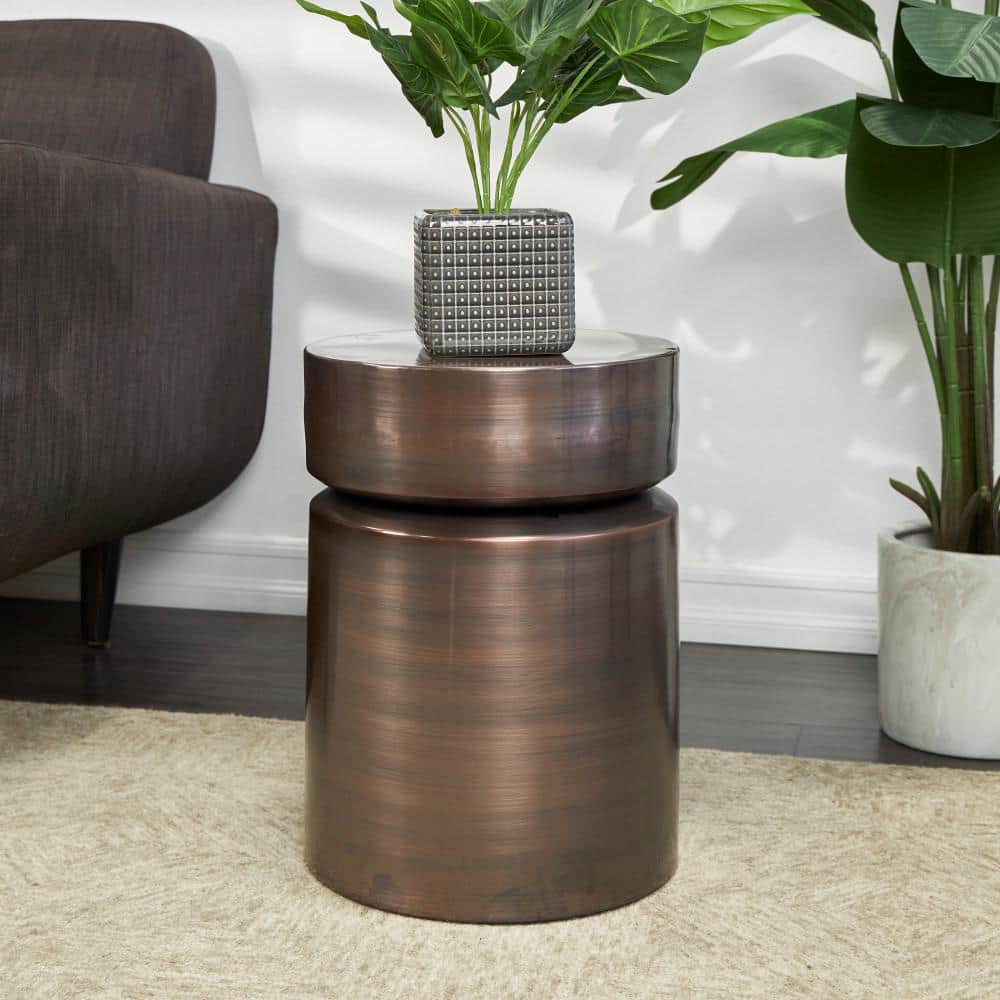 Litton Lane 14 in. Copper Drum Medium Round Metal End Table 043991 ...