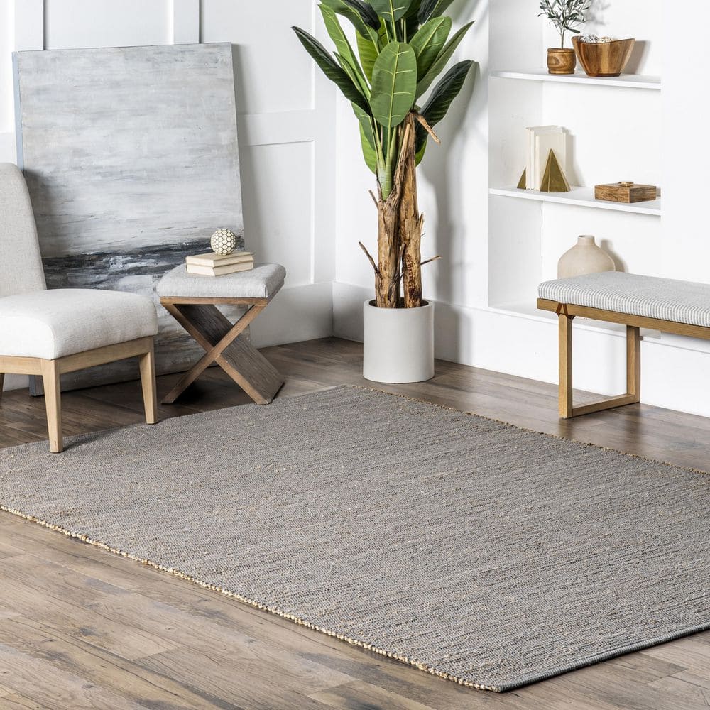 nuLOOM Elfriede Gray 9 ft. x 12 ft. Farmhouse Jute Blend Area Rug ...