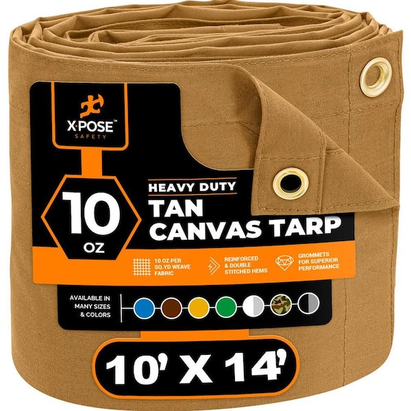 XPOSE SAFETY Canvas Heavy-Duty 10 ft. W X 14 ft. L Tan 10 oz. Tarp ...
