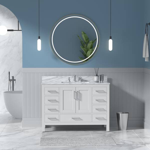 SJ STAR&JANE Thera 48 in. W x 22 in. D x 34 in. H Bath Vanity in White ...