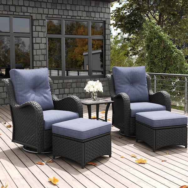 LayinSun 5-Piece Wicker Outdoor Patio Conversation Seating Set with ...
