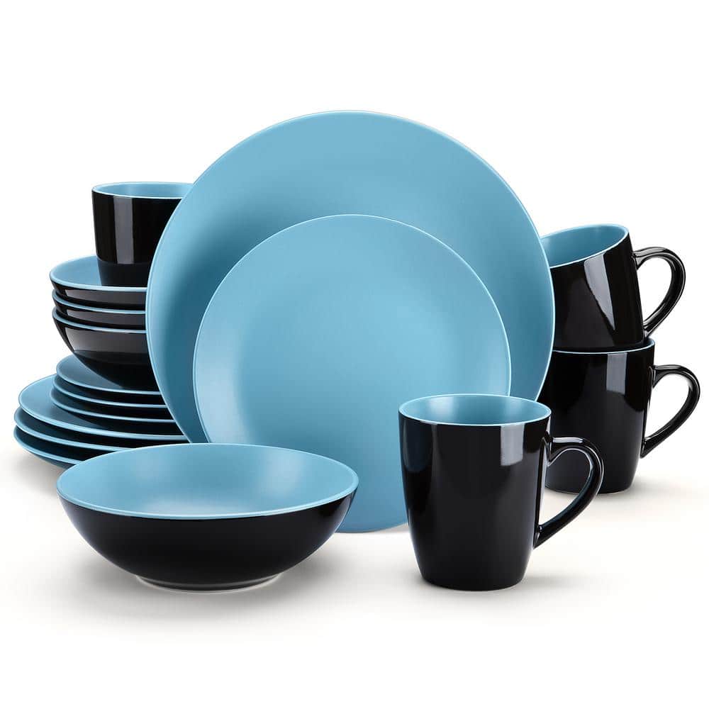 Allegro 16-Pieces Blue Matte Stoneware Dinnerware Set (Service for 4 ...