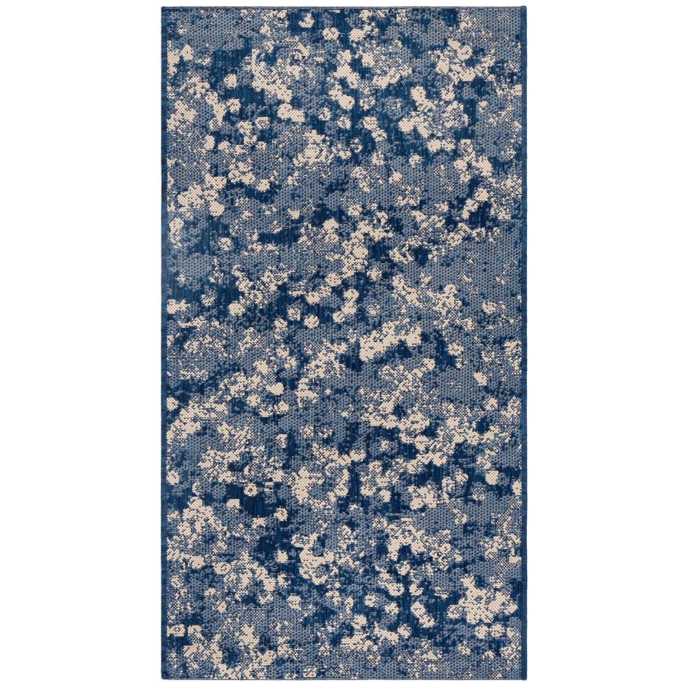 SAFAVIEH Courtyard Navy/Beige 3 ft. x 5 ft. Marle Indoor/Outdoor Area ...
