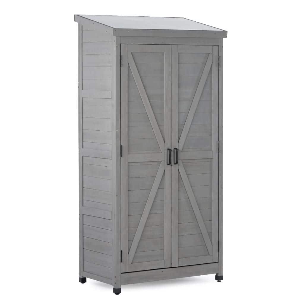 Gray 1.7 ft. W x 2.8 ft. D Wood Outdoor Storage Shed with Metal Top (4. ...