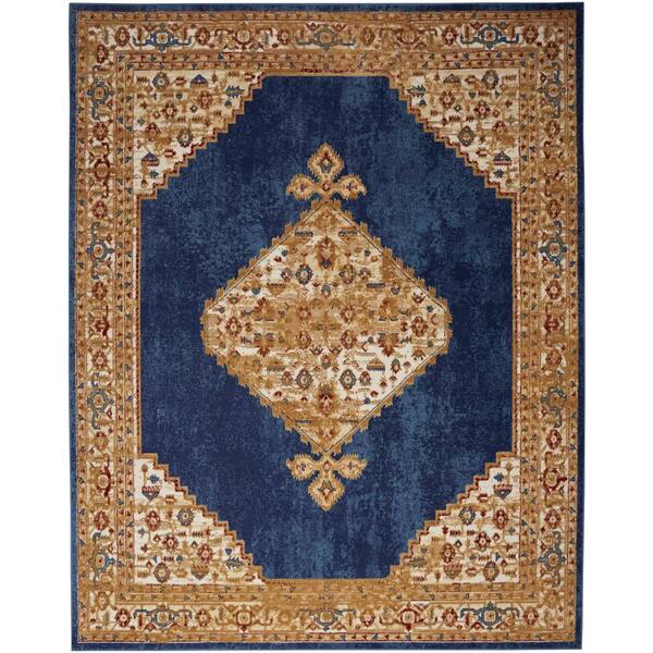 Nourison Grafix Navy Gold 5 ft. x 7 ft. Center medallion Traditional ...