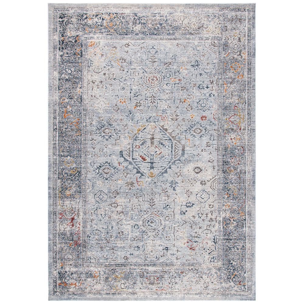 SAFAVIEH History 4 ft. x 6 ft. Light Gray/Navy Medallion Distressed ...