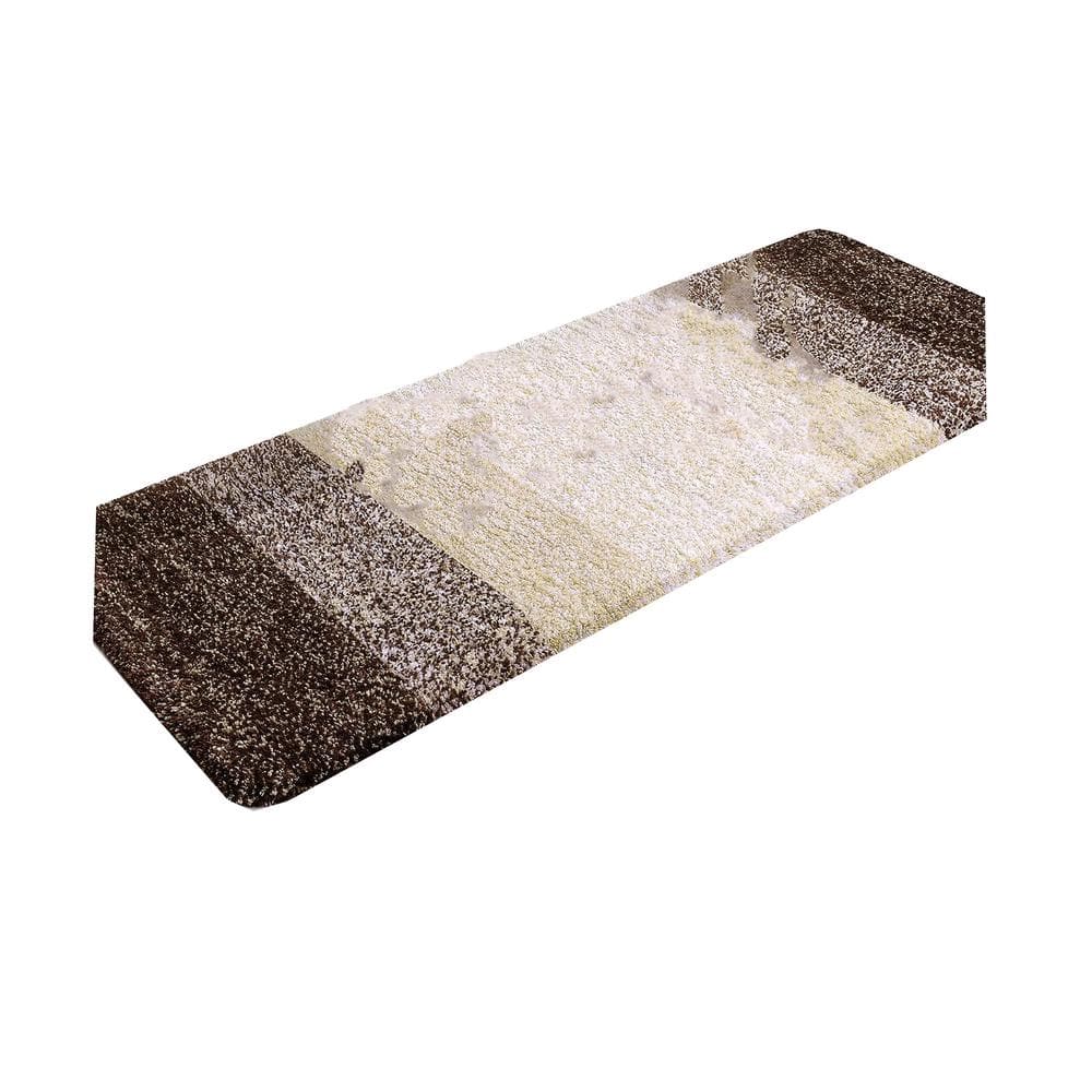 Afoxsos 47 in. x 17 in. Brown Stripe Microfiber Rectangular Shaggy Bath ...