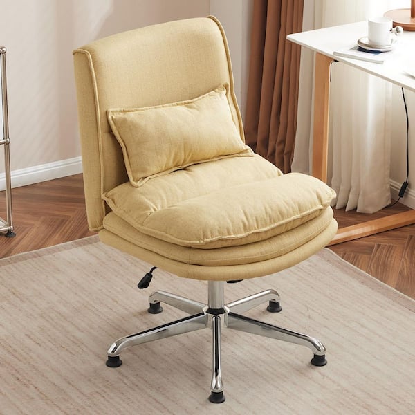 Winado Cotton and Linen Fabric Swivel Task Chair in Yellow with Armless ...