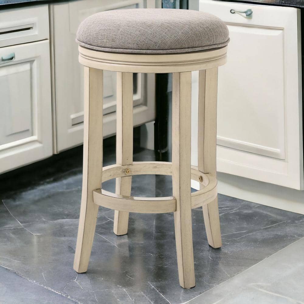 HomeRoots Julia 25.8 in Backless Bar Stool with Canvas Material Seat in ...