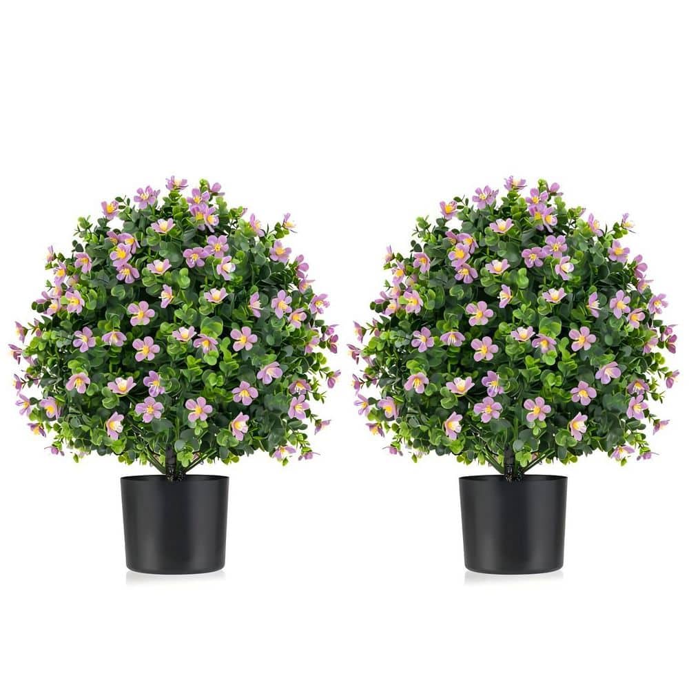 ANGELES HOME 2-Pack 21.5 in. Artificial Shrub Bushes with Flowers ...