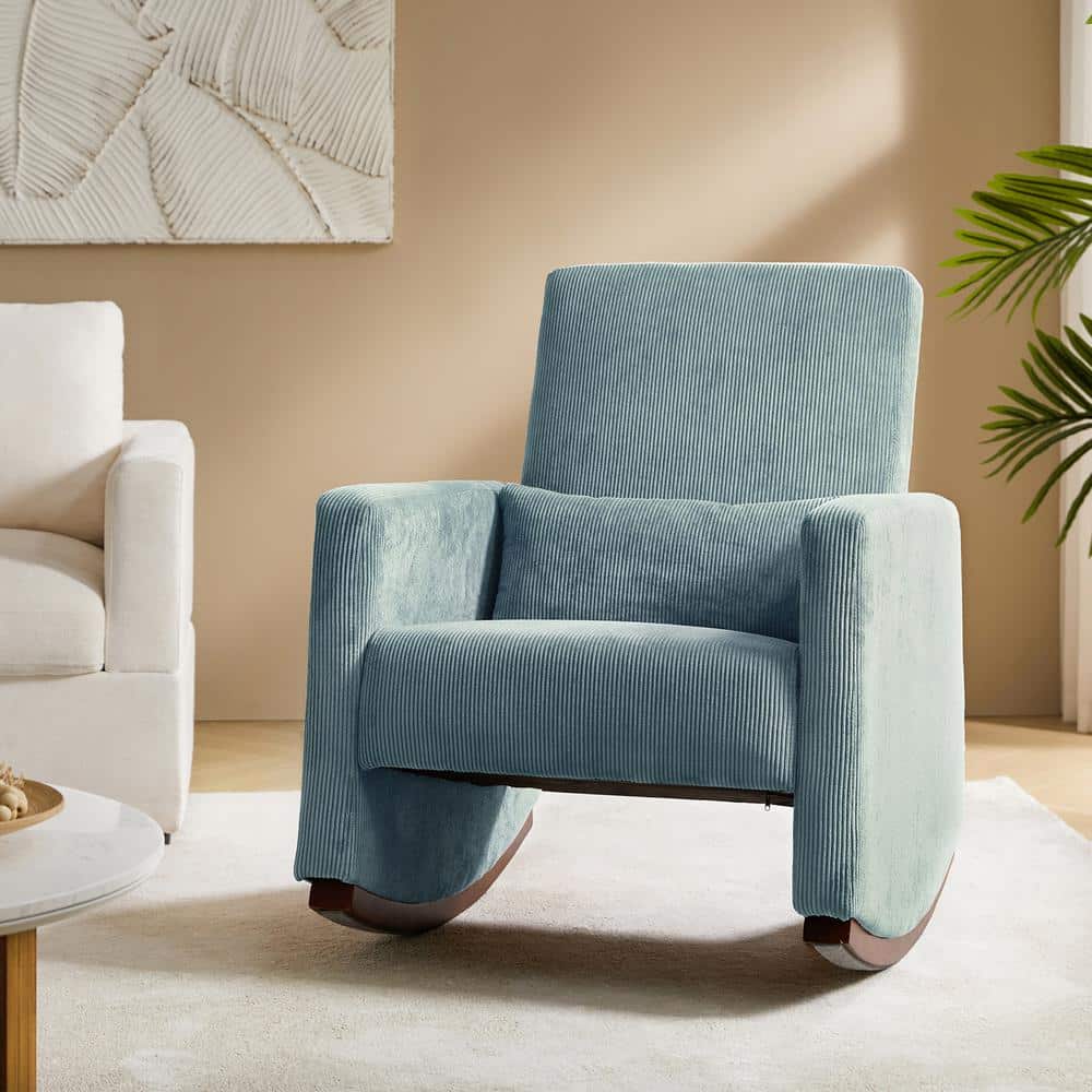 JAYDEN CREATION Don Blue Solid Wood Rocking Chair with Polyester ...