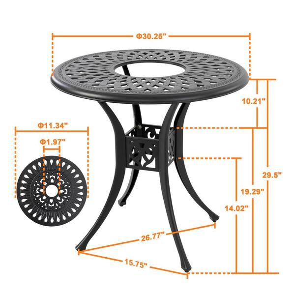 Outsunny 30 Round Patio Dining Table with Umbrella Hole Antique Cast Aluminum Outdoor Bistro Table Black