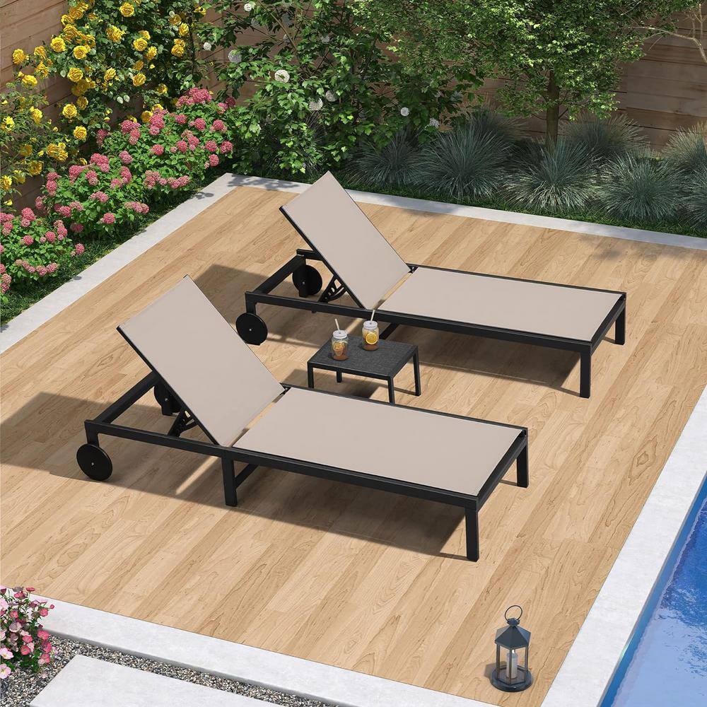 PURPLE LEAF Aluminum Outdoor Metal Chaise Lounge with Wheels and Table ...
