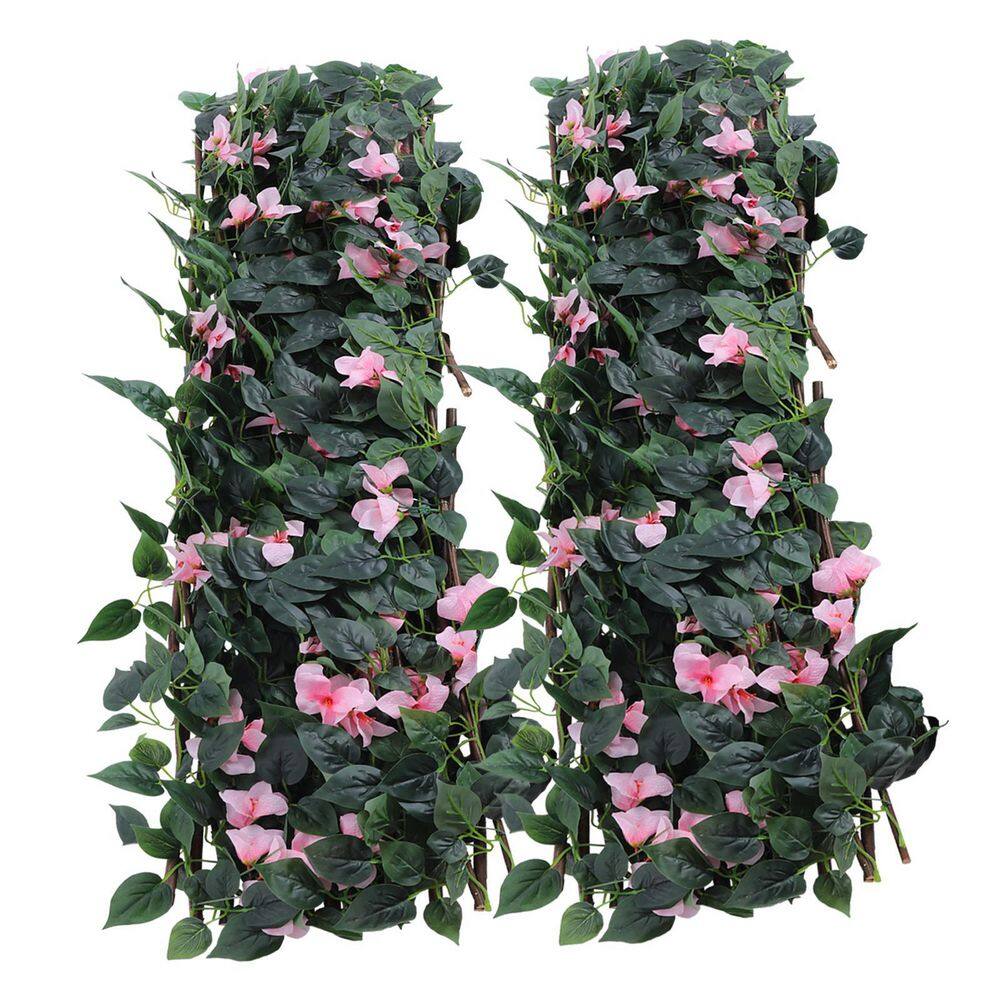 YIYIBYUS 46 in. Wood Silk Fabric Faux Ivy Fencing Panel Garden Fence ...