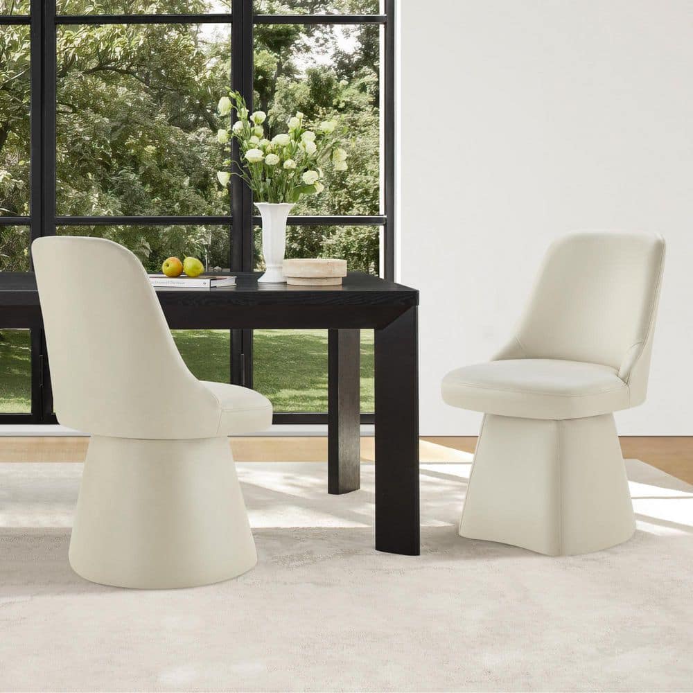 Spruce & Spring Vesperis Beige Faux Leather Leather Upholstered Swivel ...